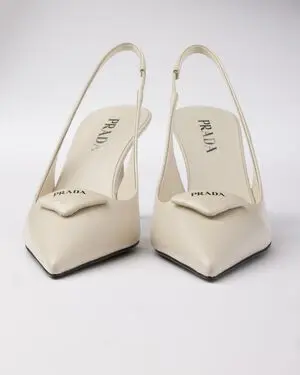 Prada Saffiano Patent Leather Slingback Pumps - Neutral