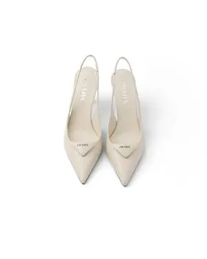 Prada Saffiano Patent Leather Slingback Pumps - Neutral