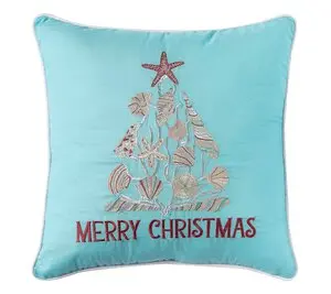 VALERIE PARR HILL Merry Christmas Seashells Aqua Pillow Valeri E - One-color