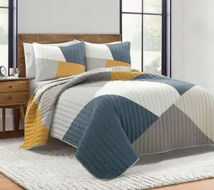LUSH DECOR Modern Color Block Quilt 3pc Set- F/ Q - One-color