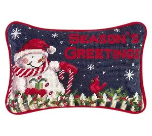 VALERIE PARR HILL Season's Greeting Needlepoint Christmas Pillow Valerie - One-color