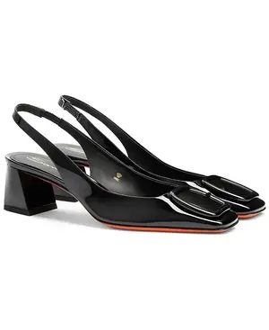 Santoni Patent Leather Mid-heel Slingback Pumps - Black