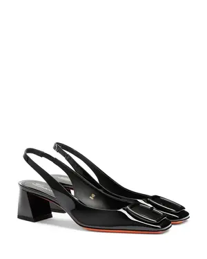 Santoni Patent Leather Mid-heel Slingback Pumps - Black