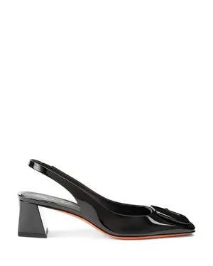 Santoni Patent Leather Mid-heel Slingback Pumps - Black