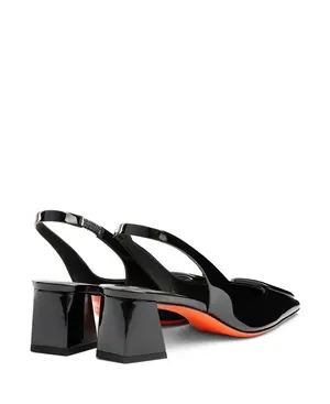 Santoni Patent Leather Mid-heel Slingback Pumps - Black