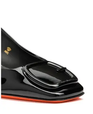 Santoni Patent Leather Mid-heel Slingback Pumps - Black