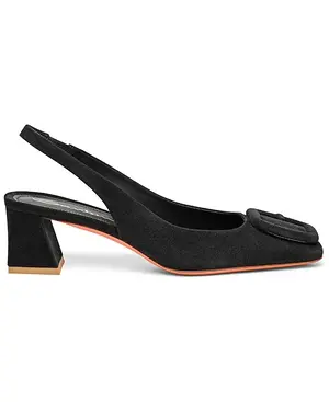 Santoni Suede Slingback Pumps - Black