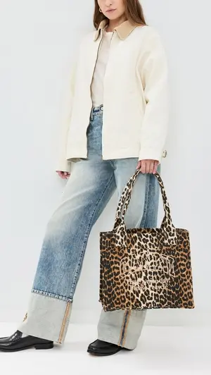 GANNI Large Print Easy Shopper Tote - Leopard