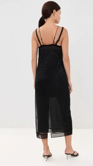 vince beaded slip dress Vince Draped Beads V-neck Slip Dress in Metallic