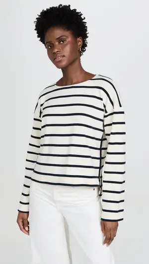 LA LIGNE Breton Long Sleeve Tee - Ecru/navy