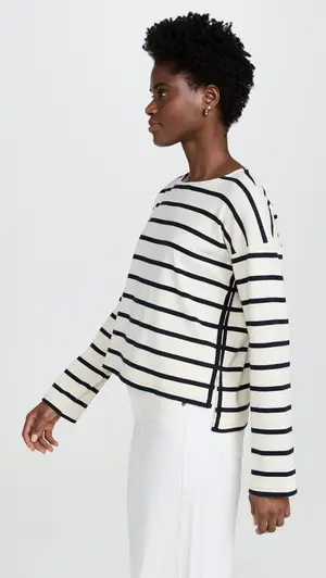 LA LIGNE Breton Long Sleeve Tee - Ecru/navy