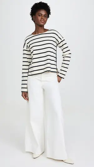 LA LIGNE Breton Long Sleeve Tee - Ecru/navy
