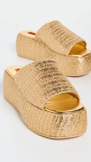 SIMONMILLER Metallic Raffia Platform Sandals - Gold/natural