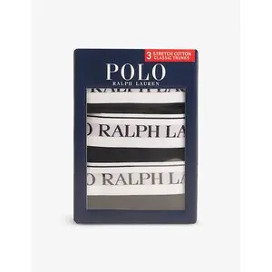 Ralph Lauren Logo-waistband Classic-fit Pack Of Three Stretch-cotton Trunks - Blk Wht/blk Wht/blk Wht