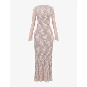 knee length dresses for ladies Daphne Peach Cream Satin Maxi Gown with Long Sleeves