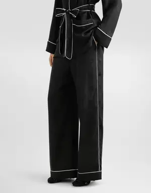 Dolce & Gabbana Silk Satin Jacquard Pajama Pants With All-over Dg Logo - Black