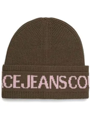 Versace Intarsia-logo Beanie - Brown