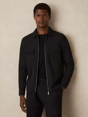 REISS Ascend Technical Zip-through Overshirt - Black