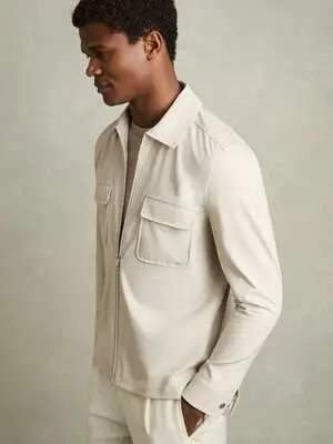 REISS Ascend Technical Zip-through Overshirt - Stone