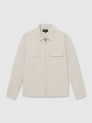 REISS Ascend Technical Zip-through Overshirt - Stone