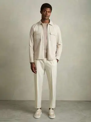 REISS Ascend Technical Zip-through Overshirt - Stone