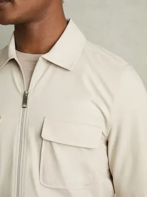 REISS Ascend Technical Zip-through Overshirt - Stone