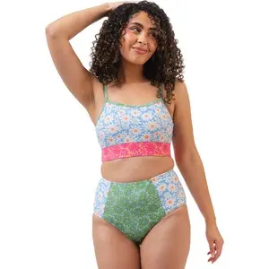 LIME RICKI SWIMWEAR High-waisted Bikini Bottom - Daisy Patch