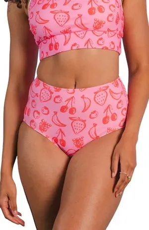 LIME RICKI SWIMWEAR High-waist Bikini Bottom - Fruity Doodles
