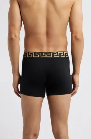 Versace 2-pack Greca Border Stretch Cotton Boxer Briefs - Black Gold Greek Key