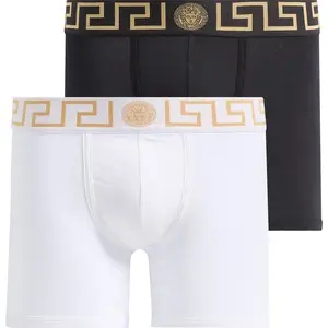 Versace 2-pack Greca Border Stretch Cotton Boxer Briefs Black/white/gold