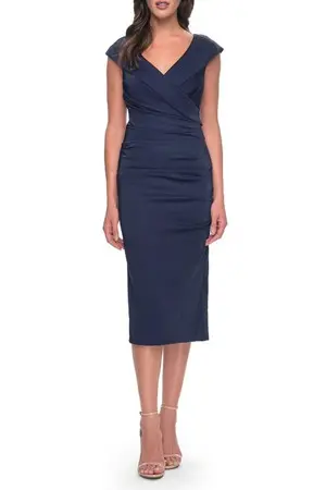 La Femme Pleated Jersey Dress - Navy