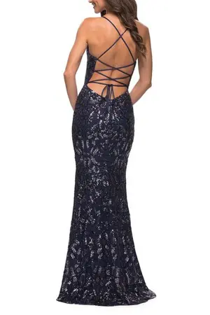LABOMME Sequin Gown With Lace-up Back