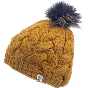 NIRVANNA DESIGNS Boheme Cable Beanie With Faux Fur Pom - Honey