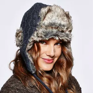 NIRVANNA DESIGNS Cable Knit Trapper Hat With Faux Fur - Black