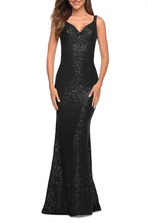 La Femme Sequin Gown - Black