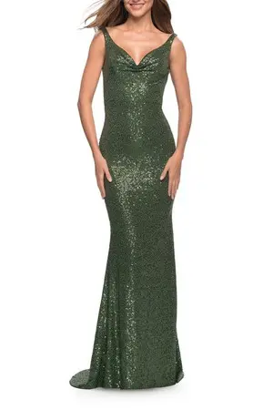 La Femme LA FEMME Sequin Gown Emerald