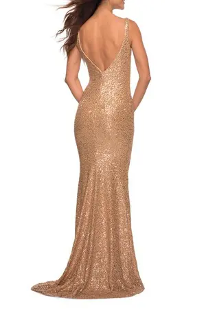 La Femme Sequin Gown - Nude