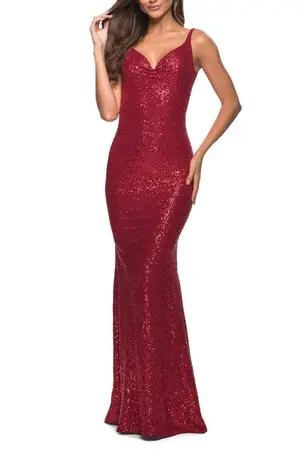 La Femme Sequin Gown - Red