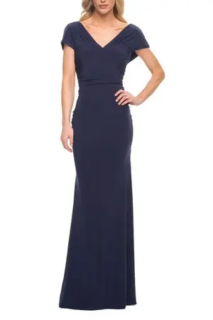 La Femme Jersey Long Evening Dress