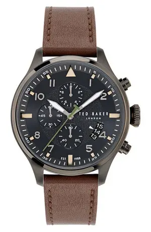 Ted Baker London Chronograph Leather Strap Watch - Green