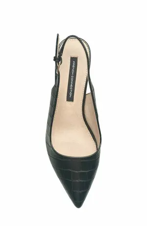 French Connection Quinn Croc Effect Slingback Kitten Heel - Black