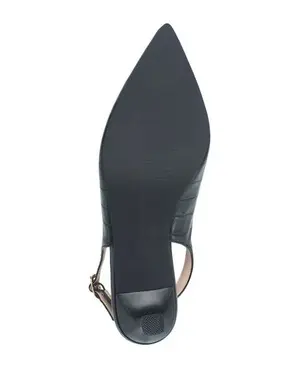French Connection Quinn Croc Effect Slingback Kitten Heel - Black