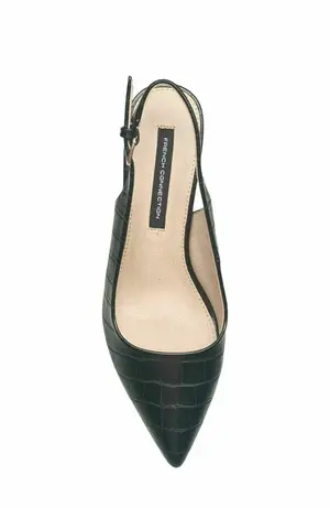 French Connection Quinn Croc Effect Slingback Kitten Heel - Black