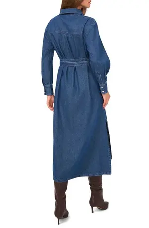 1.State Long Sleeve Midi Denim Shirt Dress