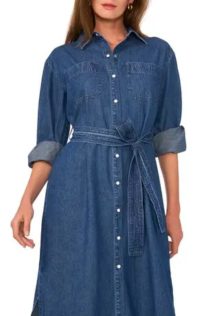 1.State Long Sleeve Midi Denim Shirt Dress