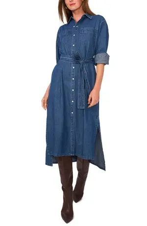 1.State Long Sleeve Midi Denim Shirt Dress
