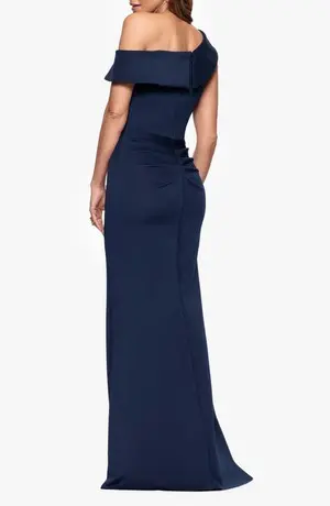 XSCAPE EVENINGS Ruffle One-shoulder Gown - Midnight