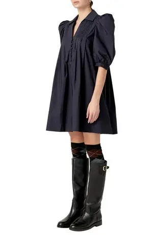 English Factory Pintuck Collar Mini Dress