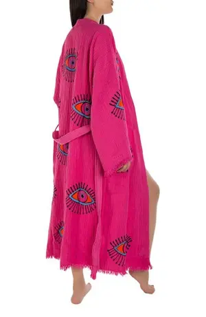 FOREVER & ALWAYS SHOES Aria Evil Eye Handmade Cotton Robe Cover-up - Pink