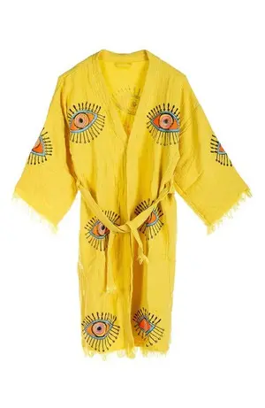 FOREVER & ALWAYS SHOES Aria Evil Eye Handmade Cotton Robe Cover-up - Yellow